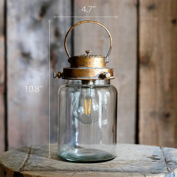 Vintage Jar Light with LED Bulb - Rustic and Romantic Lamp with Glass ...